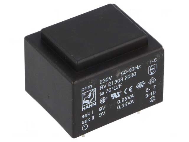 Трансформатор 2x9V/0.1A HAHN | Tpetrov.com